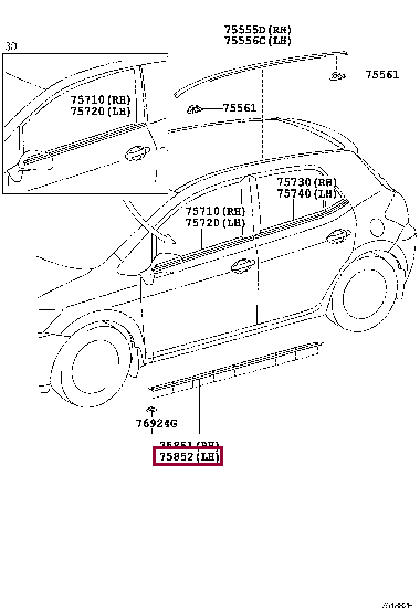 MOULDING, ROCKER PANEL, LH 75852-02081 (номер toyota 7585202081)