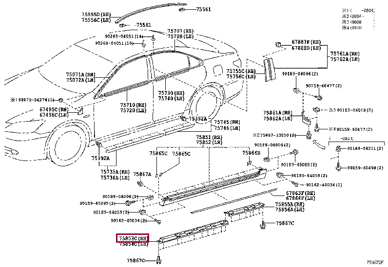 MOULDING, ROCKER PANEL, LOWER RH 75853-33010 (номер toyota 7585333010)