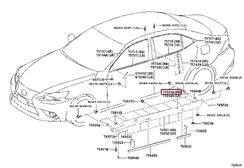 COVER, ROCKER PANEL MOULDING END, REAR LH 75863-30907 (номер toyota ...