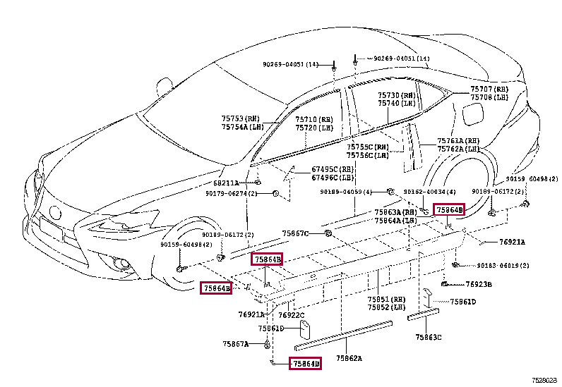 PROTECTOR, ROCKER PANEL MOULDING, NO.4 75864-50020 (номер toyota ...