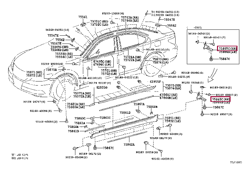 PROTECTOR, ROCKER PANEL MOULDING, NO.5 75865-50110 (номер toyota ...