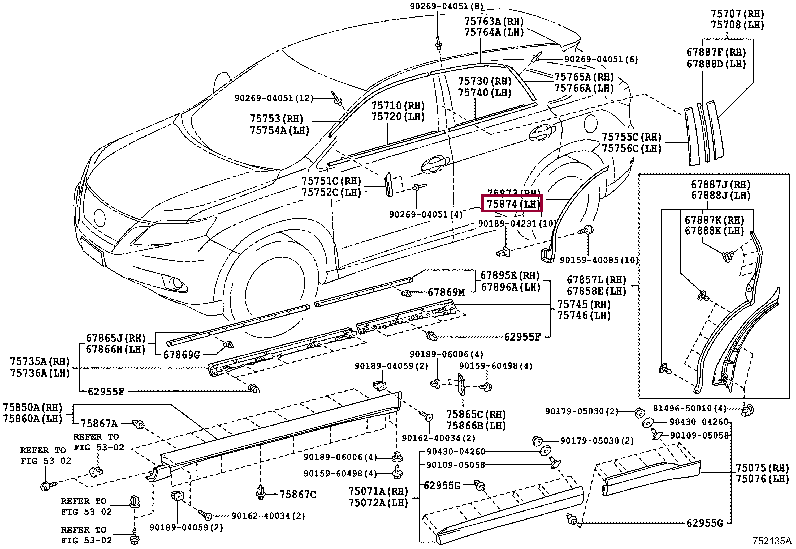 MOULDING, QUARTER PANEL WHEEL OPENING, LH 75874-48010 (номер toyota ...