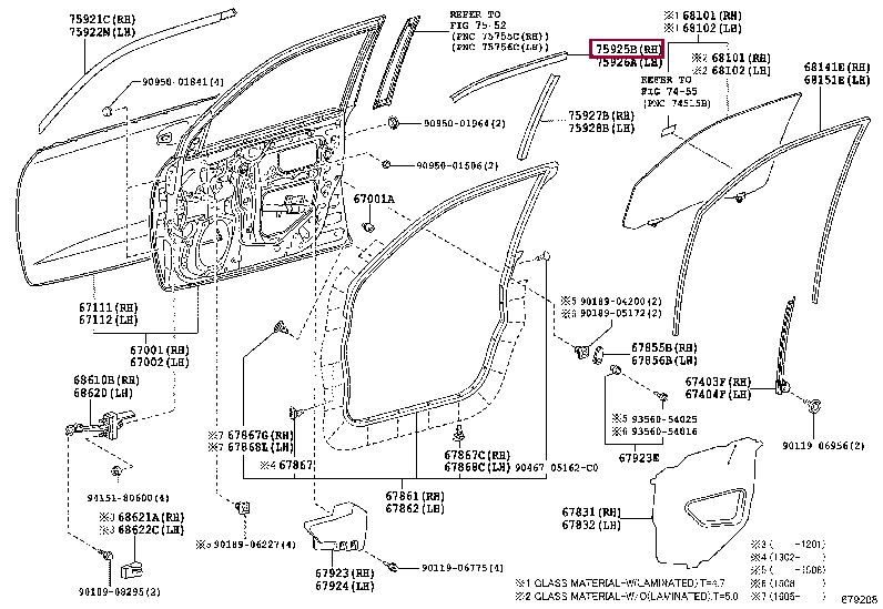 Наклейка рамки двери передней правой 75925-60010 (номер toyota 7592560010)