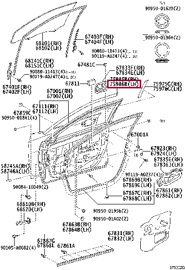 Наклейка рамки двери 75986-33020 (номер toyota 7598633020)