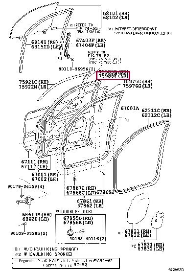 Наклейка рамки двери передней левой 75986-60560 (номер toyota 7598660560)