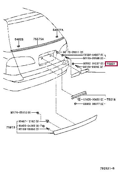GARNISH SUB-ASSY, BACK DOOR, OUTSIDE 76801-21060-B0 (номер toyota ...