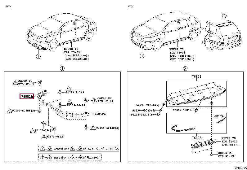Спойлер правый переднего бампера avensis 76851-05020 (номер toyota ...