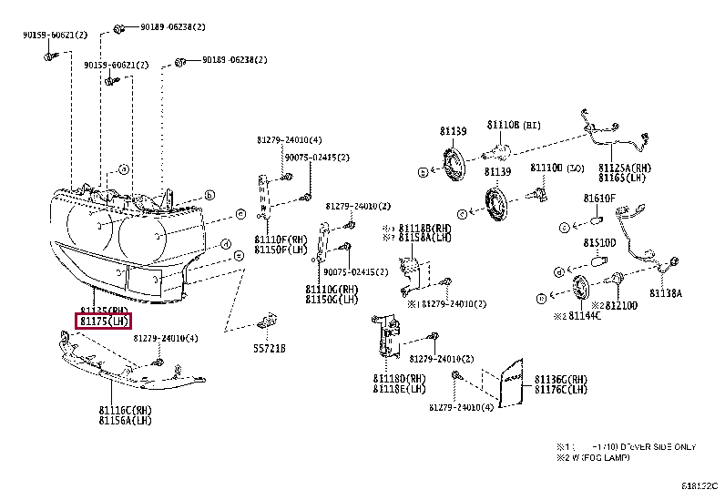 UNIT ASSY, HEADLAMP, LH 81170-36640 (номер toyota 8117036640)