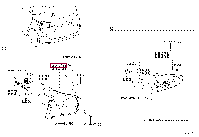 LENS & BODY, REAR COMBINATION LAMP, RH 81551-52E40 (номер toyota ...