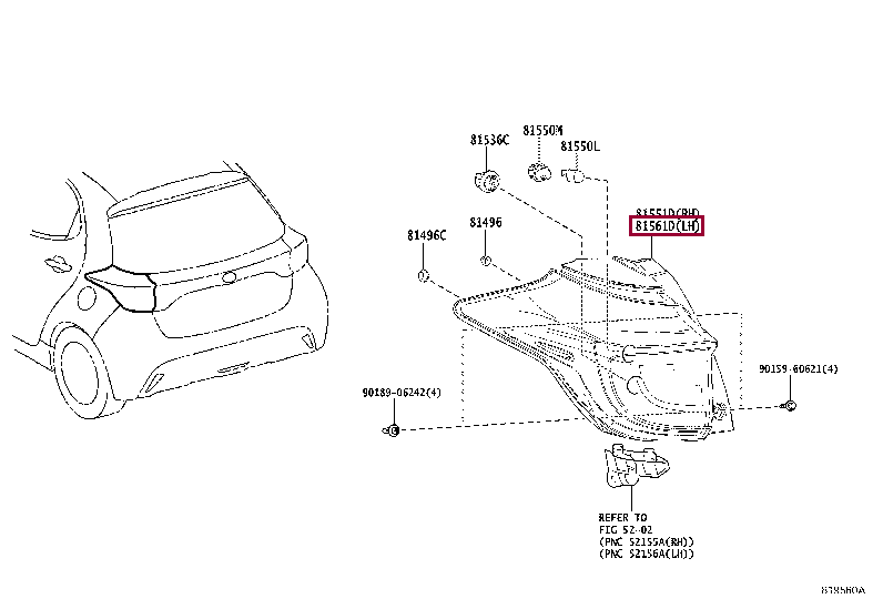 LENS & BODY, REAR COMBINATION LAMP, LH 81561-K0040 (номер toyota ...