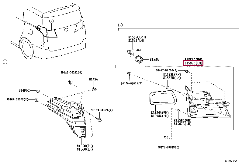 LENS AND BODY, REAR LAMP, LH 81591-58410 (номер toyota 8159158410)