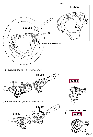 CABLE SUB-ASSY, SPIRAL W/SENSOR 84307-76020 (номер toyota 8430776020)