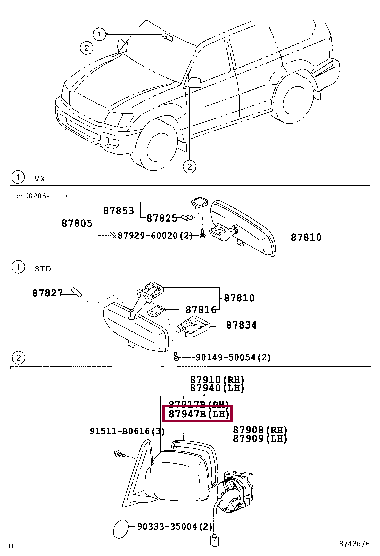 MIRROR, OUTER REAR VIEW, LH 87961-60760 (номер toyota 8796160760)