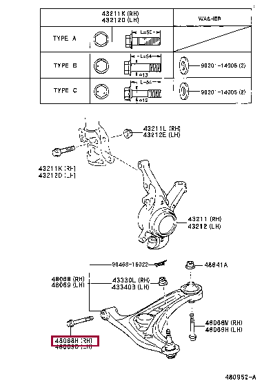 BOLT(FOR FRONT SUSPENSION LOWER ARM NO.1 LH) 90119-14086 (номер toyota ...